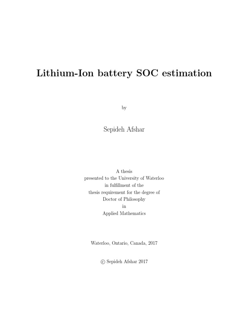 Afshar - Sepideh Lithium-Ion Battery SOC Estimation | PDF | Physics ...