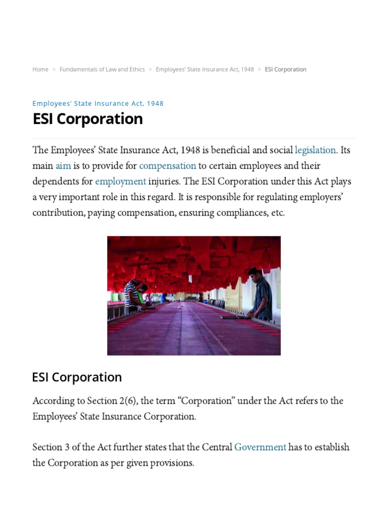ESI Corporation - Constitution, Powers and Duties of ESI Corporation ...