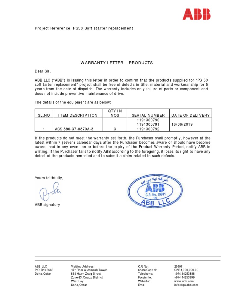 Warranty Letter PDF | PDF