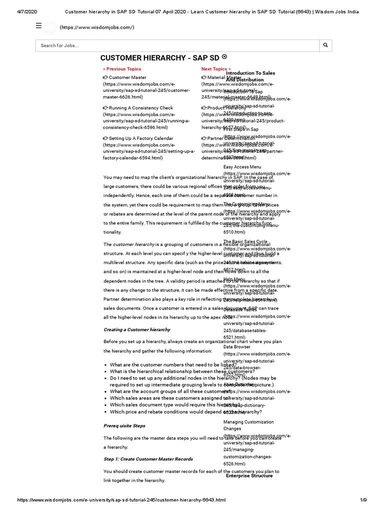 Customer Hierarchy in SAP SD PDF | PDF | Hierarchy | Sap Se