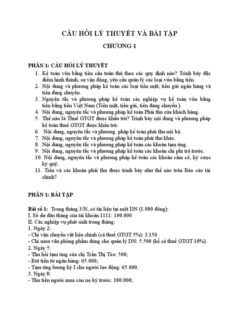 Bai Tap KTTC1 - Chuong 1 | PDF