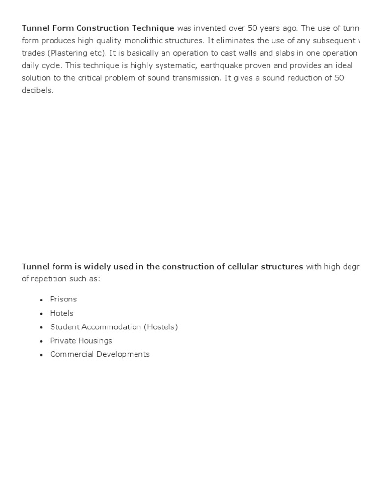 Tunnel Form Construction Technique and Process | PDF | Concrete ...