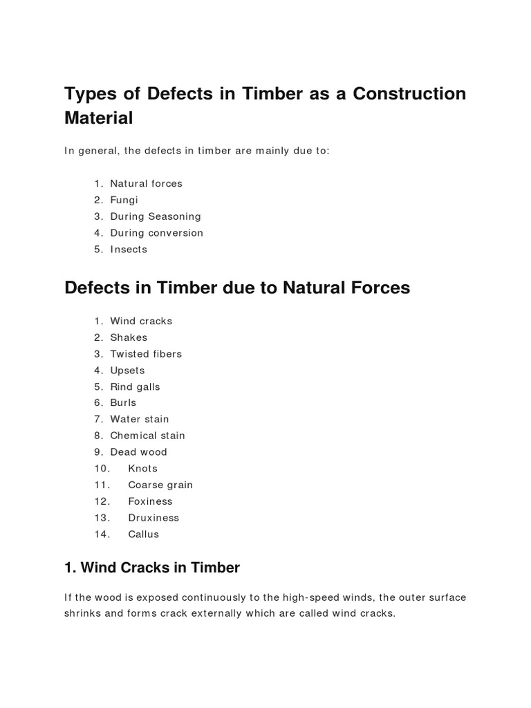 Types of Defects in Timber As A Construction Material | PDF | Wood | Lumber