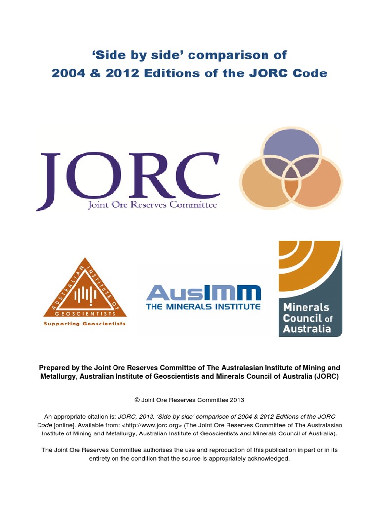 2004 2012 Jorc Codes Side-By-Side PDF | PDF | Mining | Valuation (Finance)