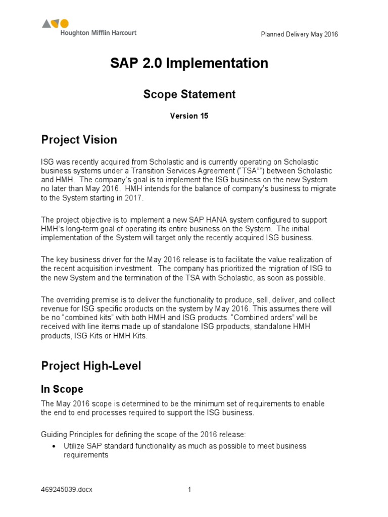 SAP 2 0 Scope Statement (Version 15) | PDF | Scope (Computer Science ...