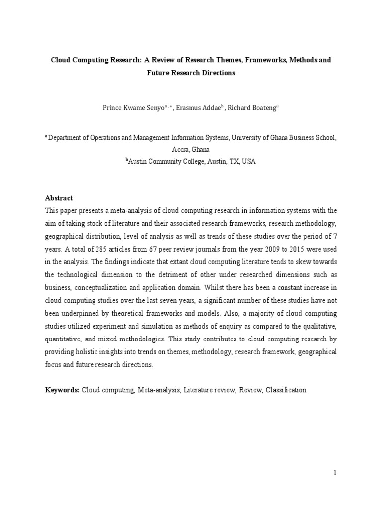Cloud Computing Research: A Review of Research Themes, Frameworks ...