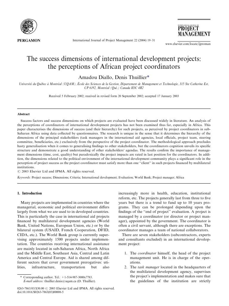 The Success Dimensions of International Development Projects | PDF ...