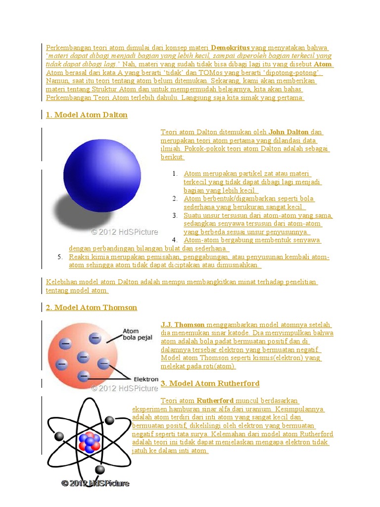 Perkembangan Teori Atom Dimulai Dari Konsep Materi Demokritus Yang ...