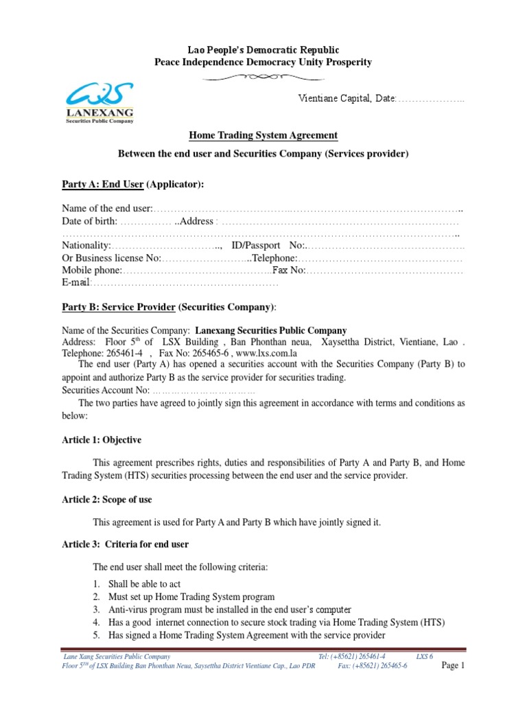 Home Trading System Agreement | PDF | Laos | Password