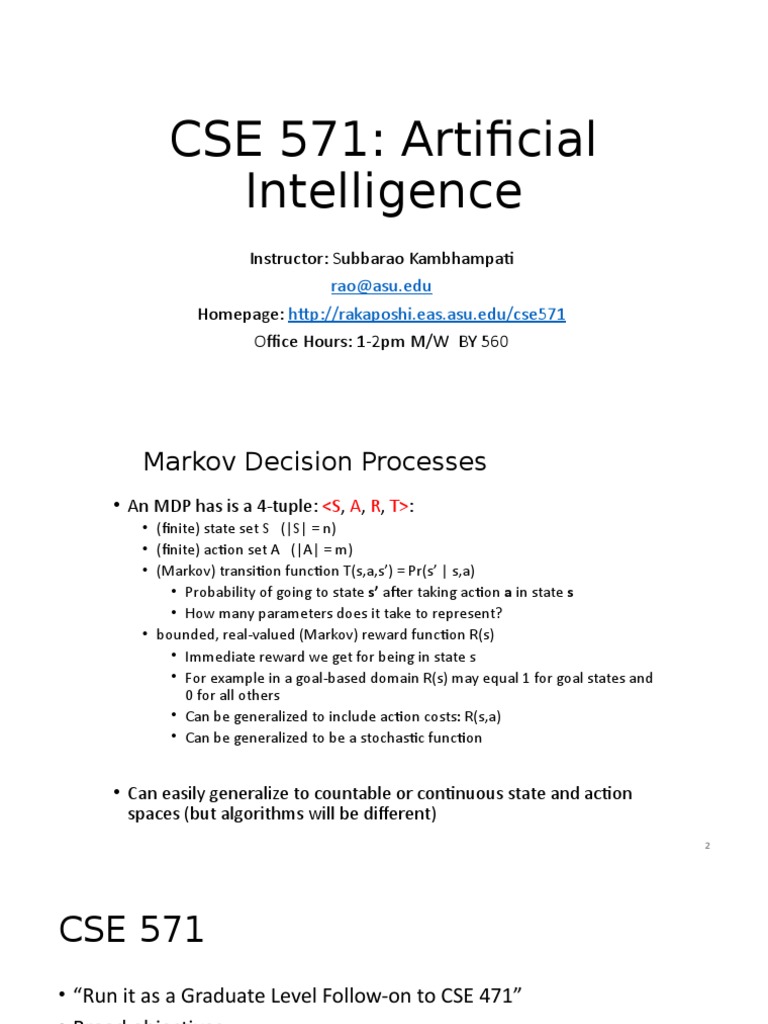 CSE 571: Artificial Intelligence: Instructor: Subbarao Kambhampati | PDF