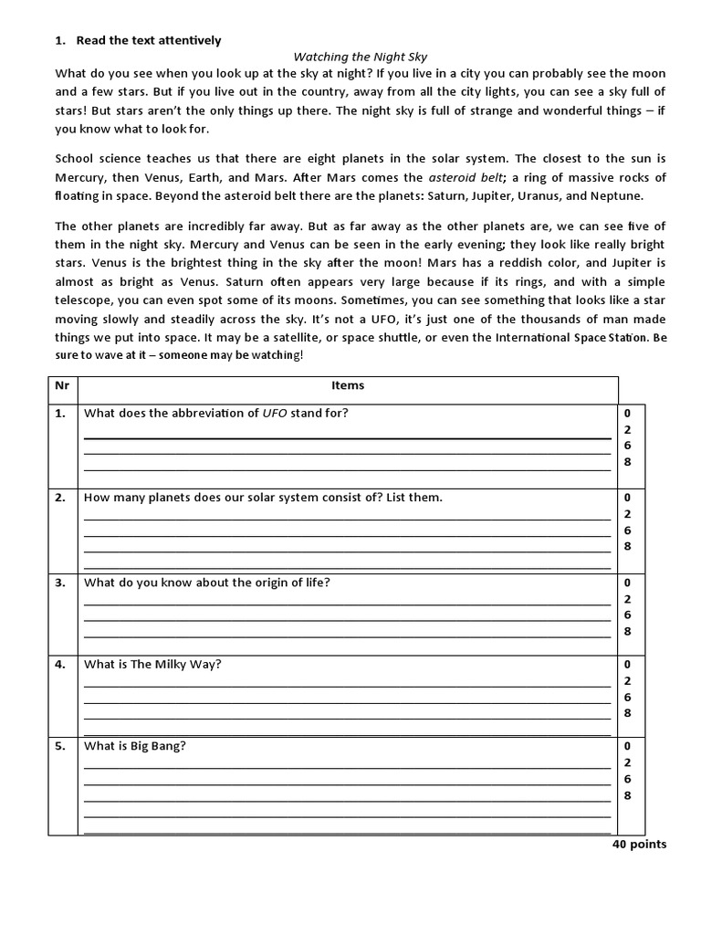 Read The Text Attentively: Watching The Night Sky | PDF | Natural ...