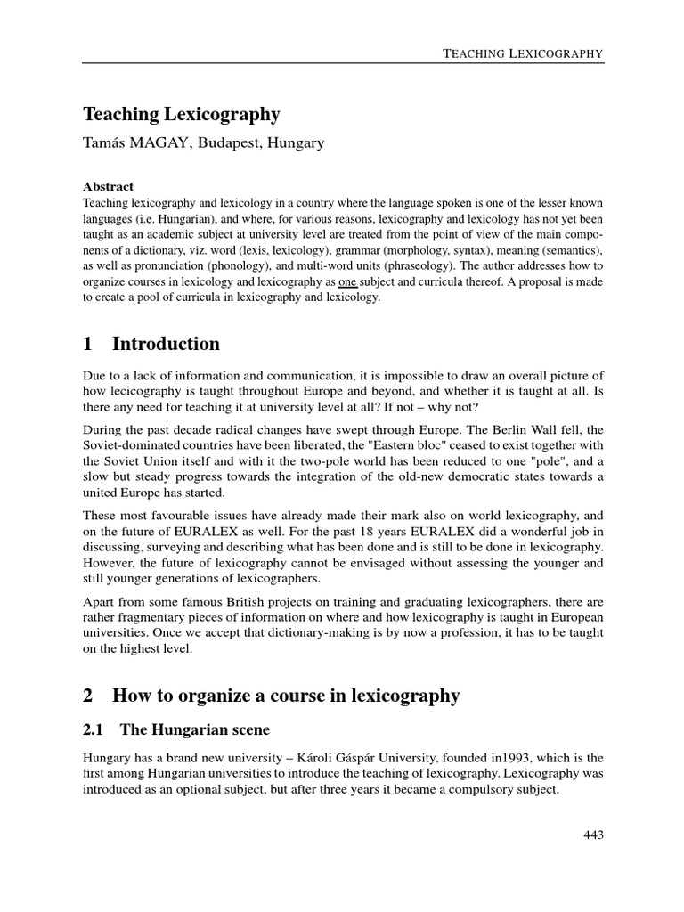 Preparing Future Lexicographers: An Analysis of a Proposed Curriculum ...