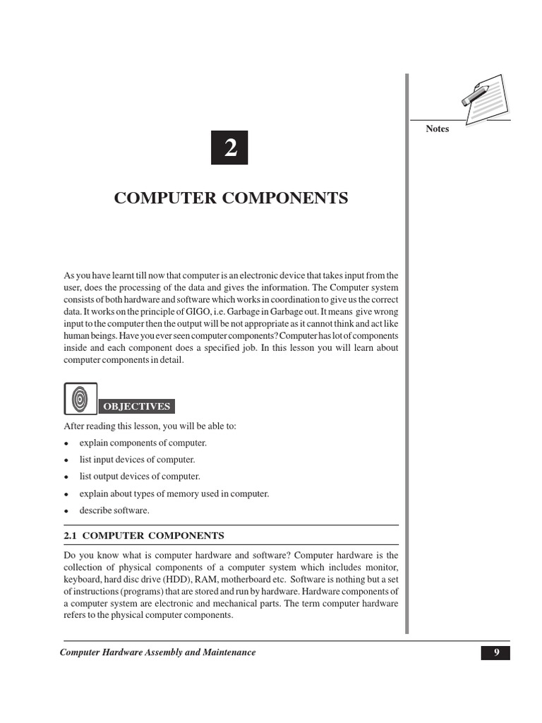 Lesson 02 Computer Cmponents | PDF | Computer Data Storage | Input/Output