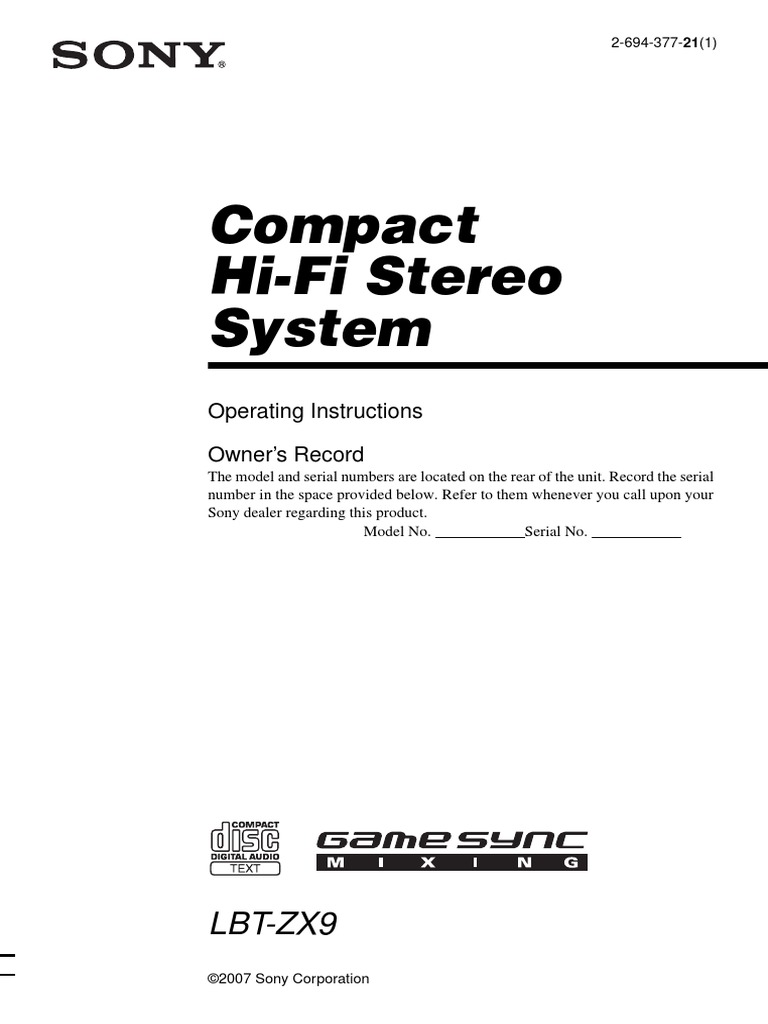 Compact Hi-Fi Stereo System: Lbt-Zx9 | PDF | Compact Disc | Storage Media