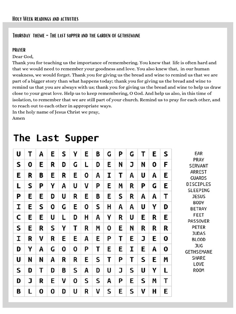 Holy Week Readings and Activities - Maundy Thursday | PDF