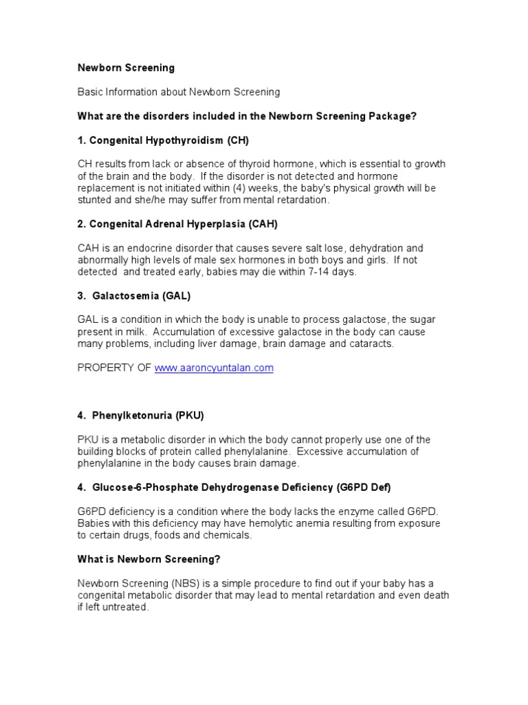 Newborn Screening Essentials | PDF | Wellness