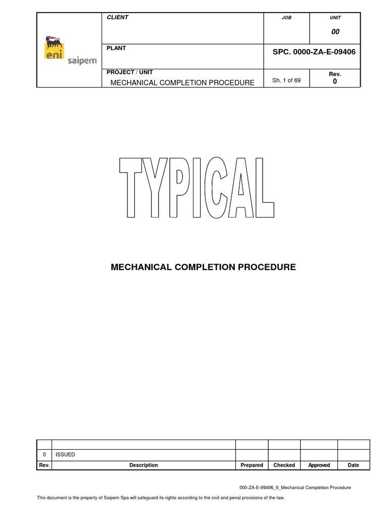 Mechanical Completion Procedure PDF | PDF | Specification (Technical ...