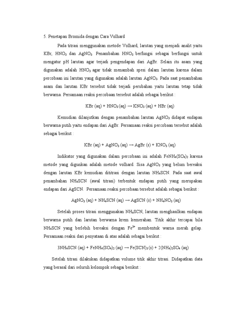 Penetapan Bromida Volhard: 55,3% | PDF