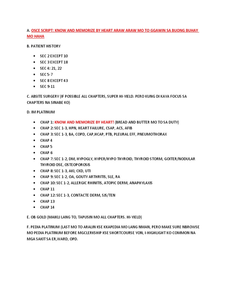 Osce Script: Know and Memorize by Heart Araw Araw Mo To Ggawin Sa Buong Buhay Mo Haha | PDF