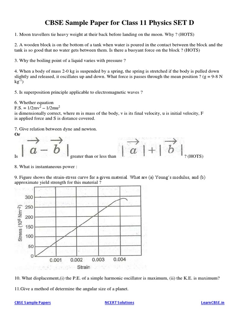 CBSE Class 11 Physics Sample Paper | PDF | Gases | Waves