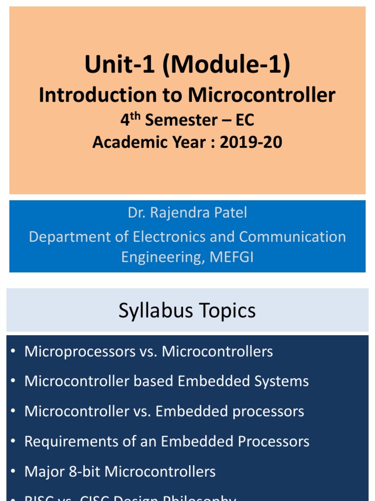 Unit-1 (Module-1) : Introduction To Microcontroller | PDF | Microcontroller | Embedded System