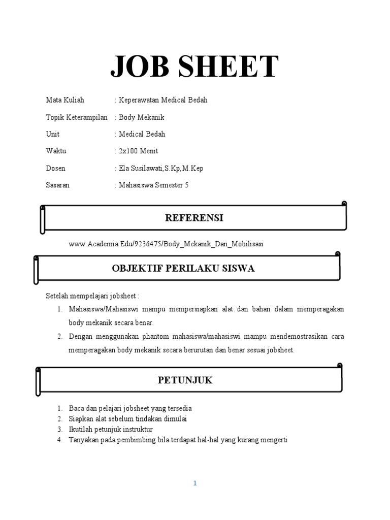 Jobsheet Body Mekanik | PDF