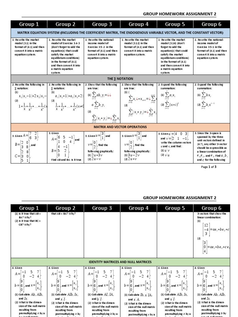 Matrix Equation Homework Assignment | PDF | Equations | Matrix ...