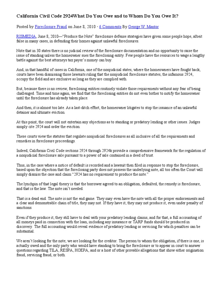 California Civil Code 2924 | PDF | Foreclosure | Loans