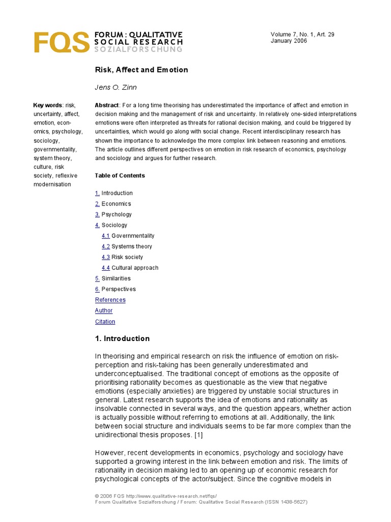 Risk, Affect and Emotion | PDF | Rationality | Emotions