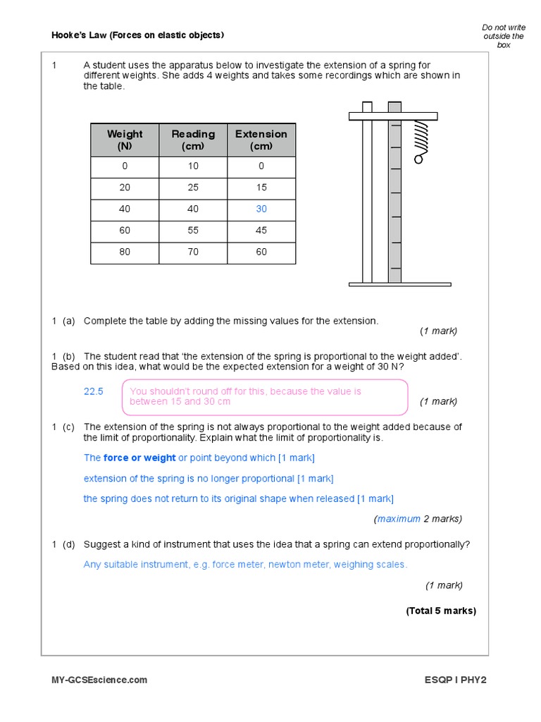 Forces - P2 Hookes Law ANS (2) .137954236 | PDF | Weight | Force