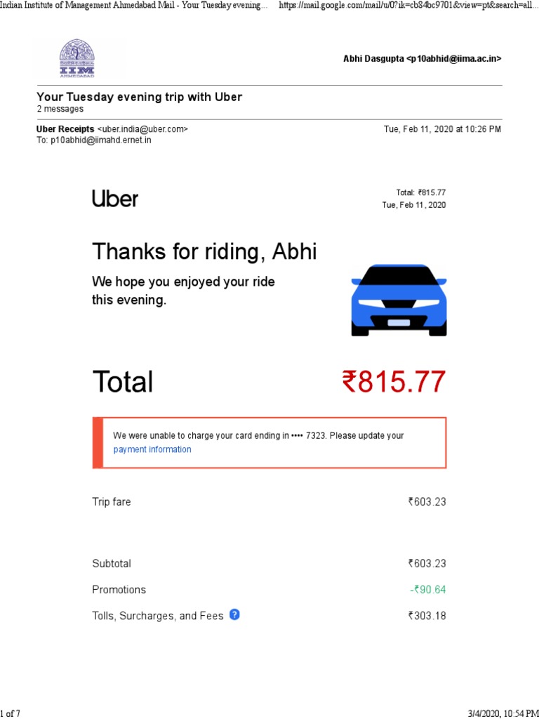 Uber - Delhi Airport To Noida - 110220 PDF | PDF | Payments | Services ...