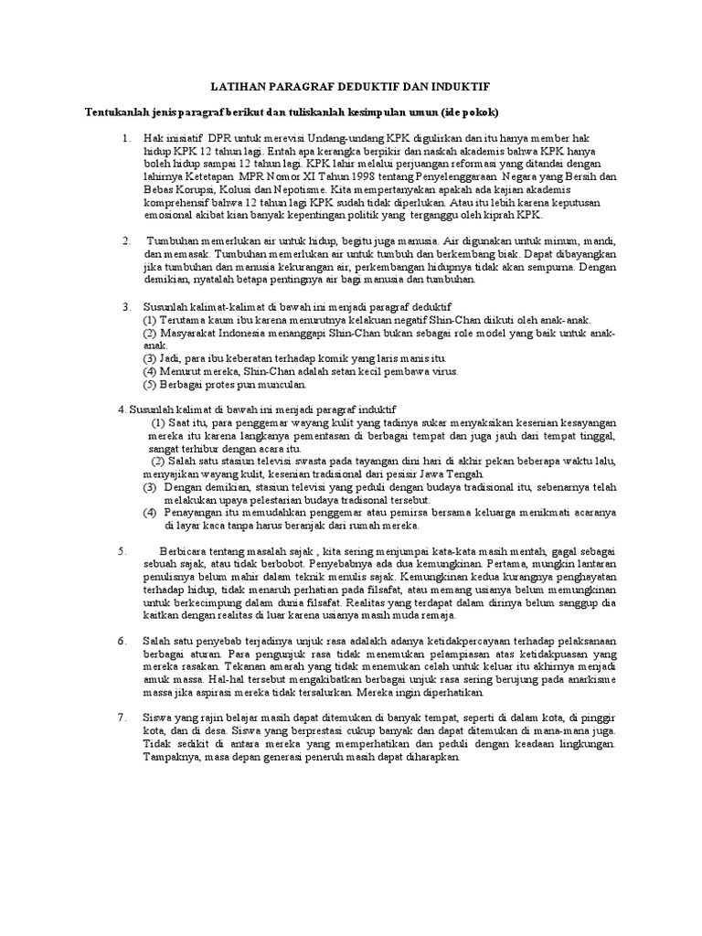 Latihan Paragraf Deduktif Dan Induktif | PDF