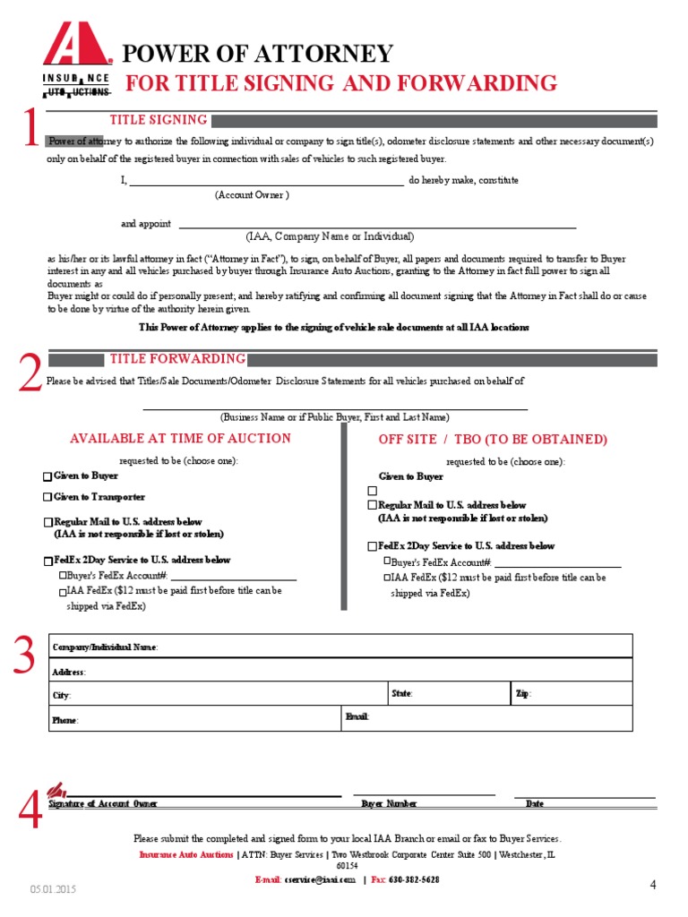 Power of Attorney: For Title Signing and Forwarding | PDF | Use Tax ...