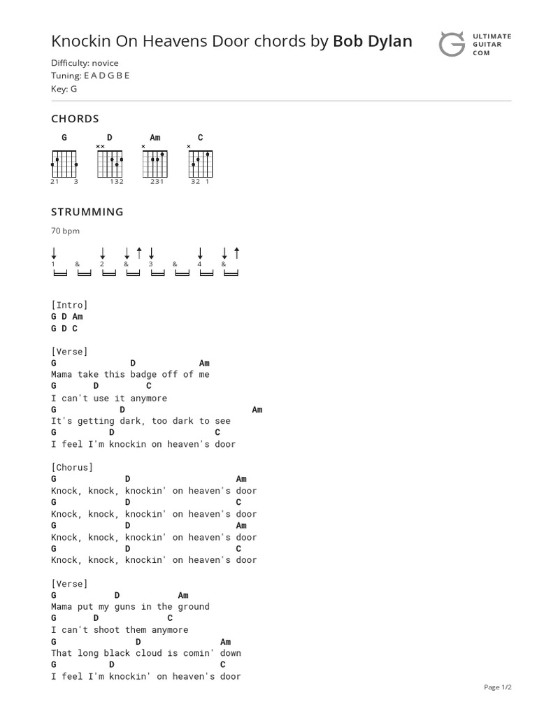 Guitar Chords Knocking On Heavens Door