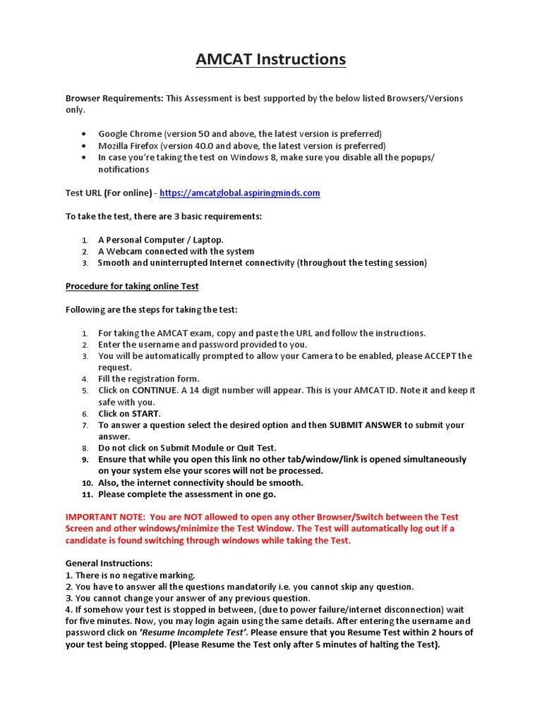 AMCAT Requirements and Instructions | Download Free PDF | Digital ...