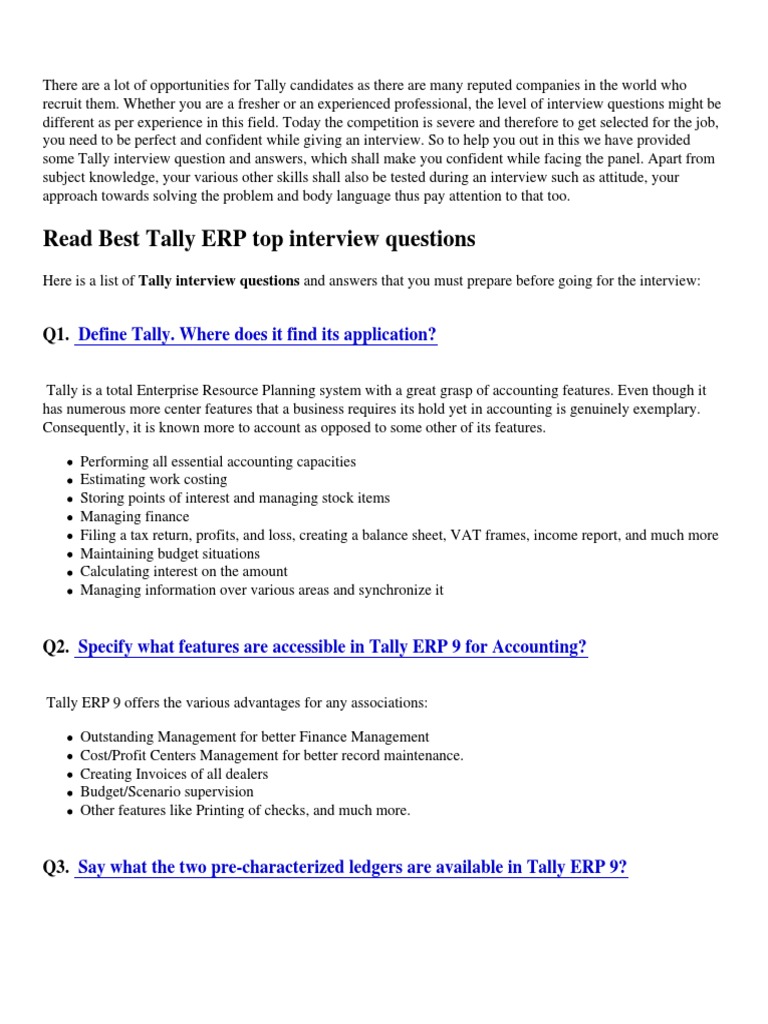 Tally Interview Questions PDF | PDF | Balance Sheet | Debits And Credits