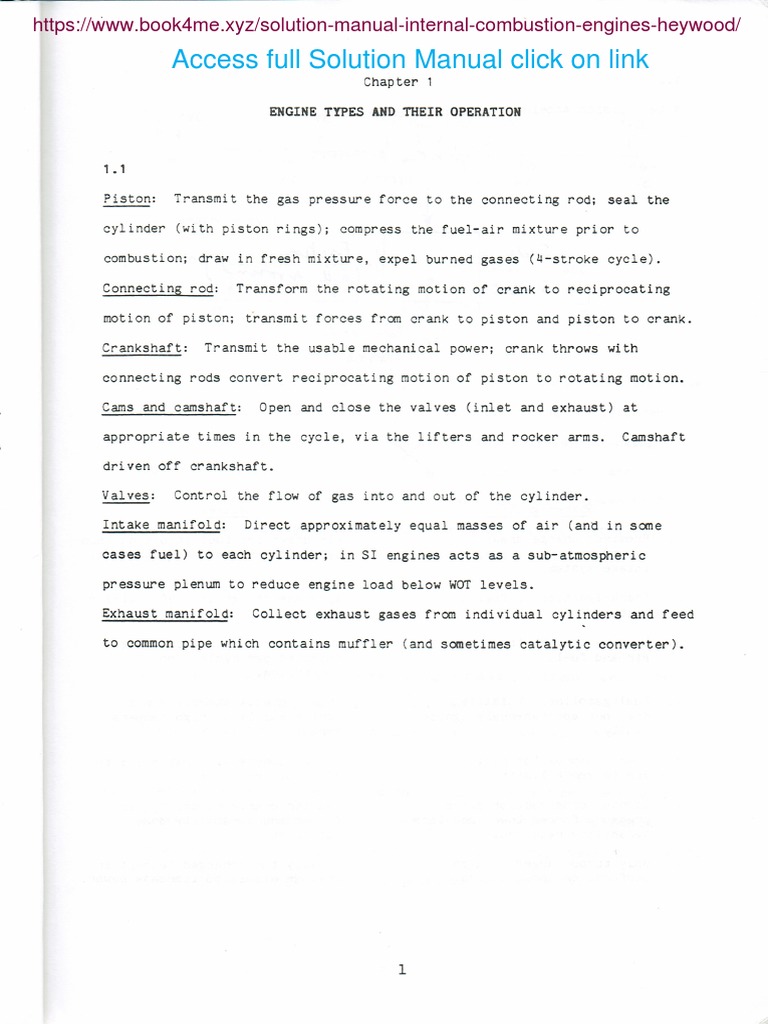 Solution Manual For Internal Combustion Engines Fundamentals - John B Heywood PDF | PDF