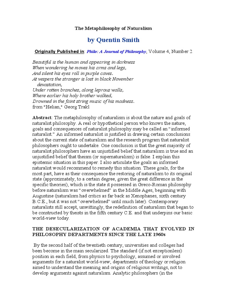 Quentin Smith - The Metaphilosophy of Naturalism (Philo 4 (2) - 195-215 ...