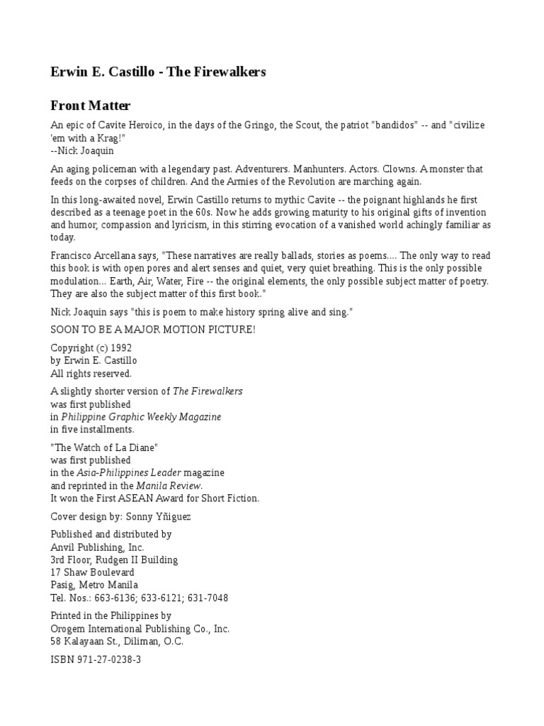 Erwin E. Castillo - The Firewalkers Front Matter | PDF | Nature