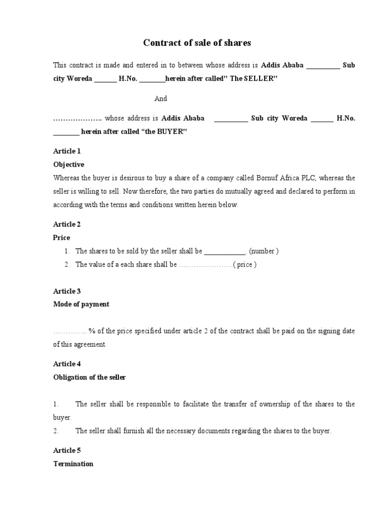 Contract of Sale of Shares | PDF | Indemnity | Sales