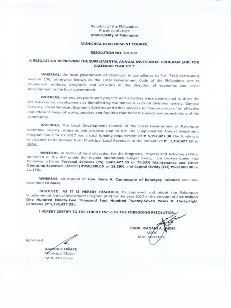 Supplemental AIP Resolution 17 PDF | PDF