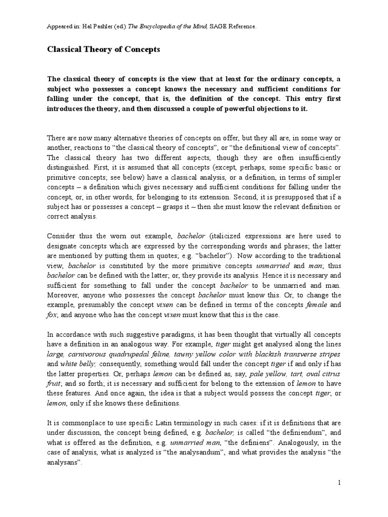 Classical Theory of Concepts PDF | PDF | Concept | Definition