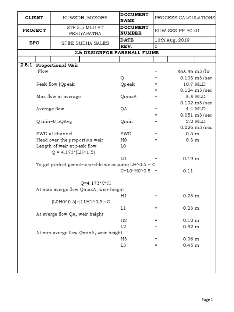 Proportional Weir 3.5 MLD | PDF | Hydrology | Hydraulic Engineering