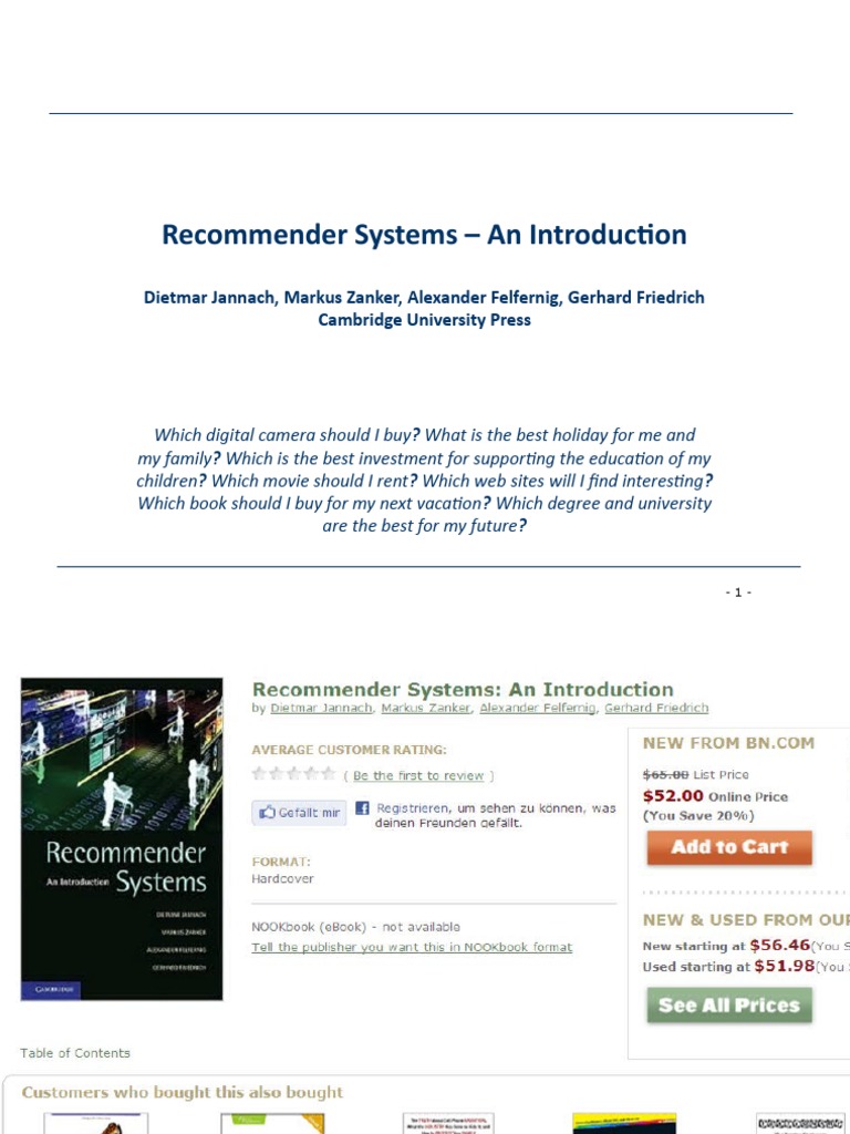 Recommender Systems An Introduction Chapter01 Introduction | PDF ... Recommender Systems An Introduction Chapter01 Introduction | PDF ...