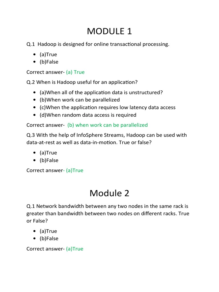 Hadoop Fundamentals Quiz with Answers | PDF | Apache Hadoop | Map Reduce
