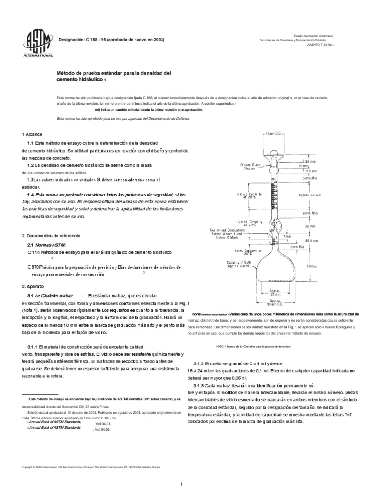 Astm C 188 | PDF | Densidad | Cemento