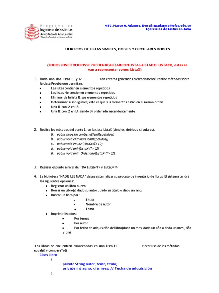 Ejercicios Listas Enlazadas PDF | PDF | Estructura de datos de matriz | Java (lenguaje de ...