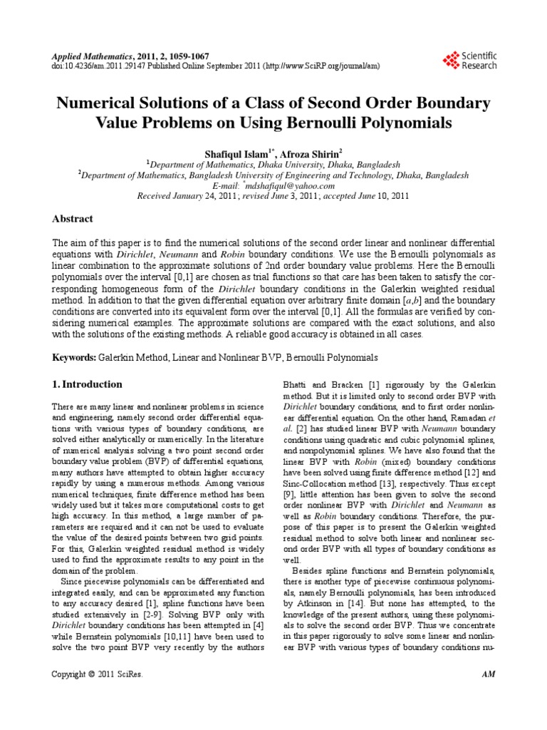 Numerical Solutions Of A Class Of Second Order Boundary Value Problems