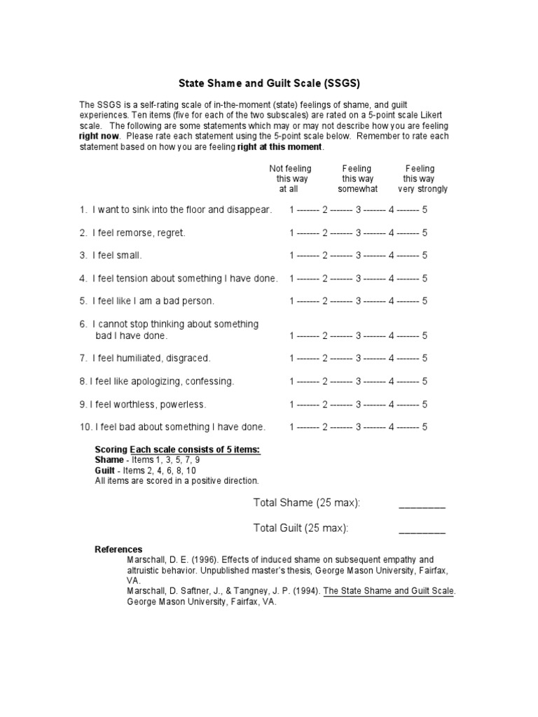 State Shame and Guilt Scale (SSGS) | PDF | Shame | Guilt (Emotion)