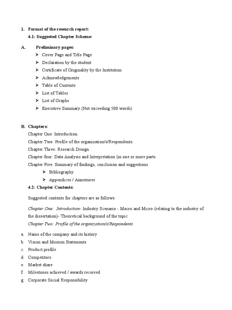 Format of The Research Report: 4.1: Suggested Chapter Scheme: A ...